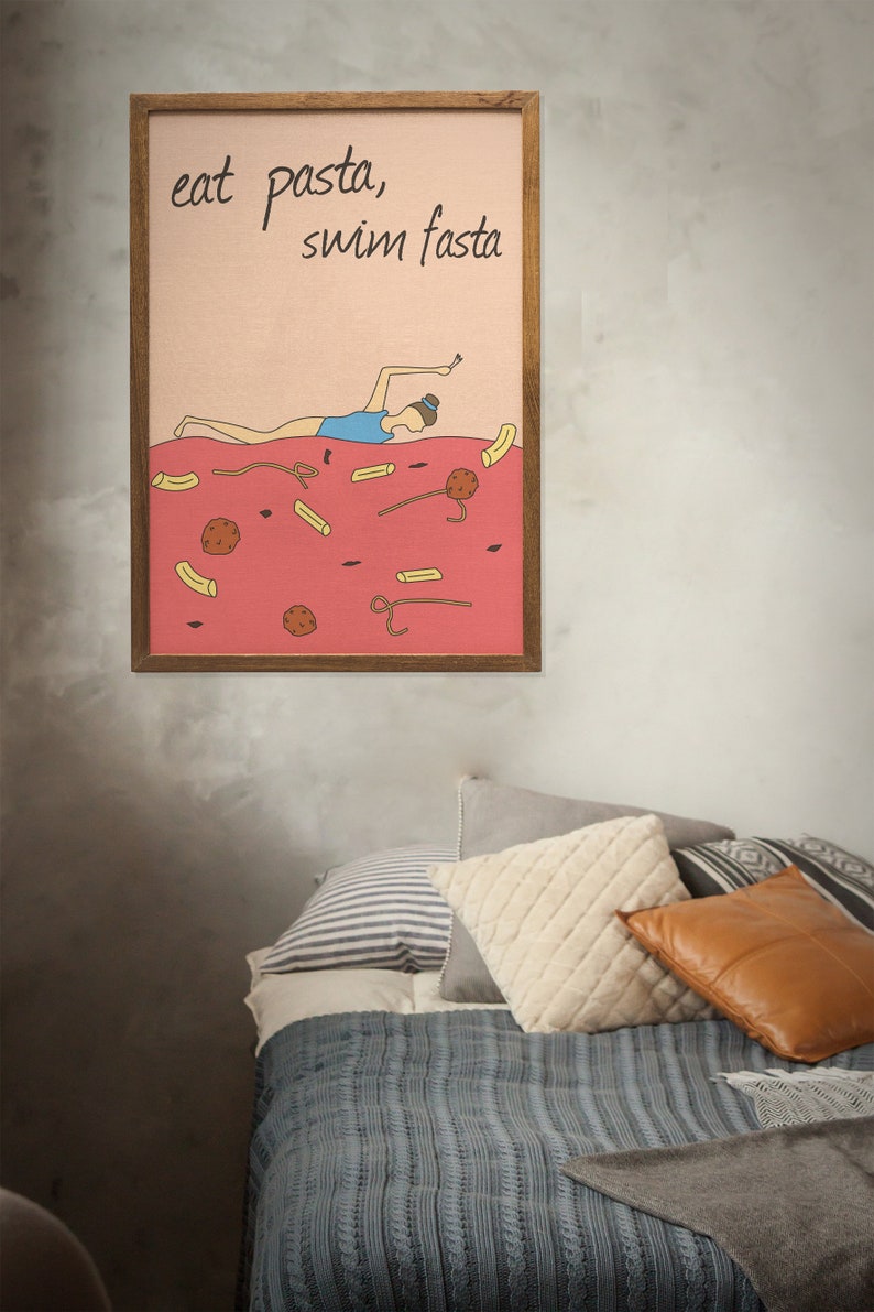 Eat Pasta Swim Fasta / Food Poster / Pasta Lover / Funny Swimmer Poster ...