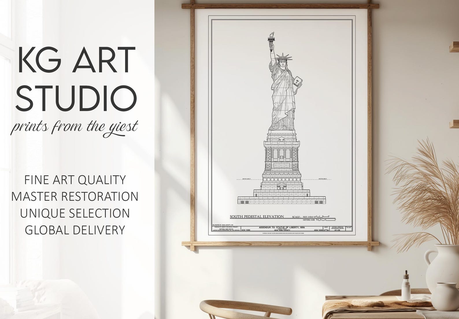 Statue of Liberty Blueprint | Vintage Architectural Elevation Drawing ...