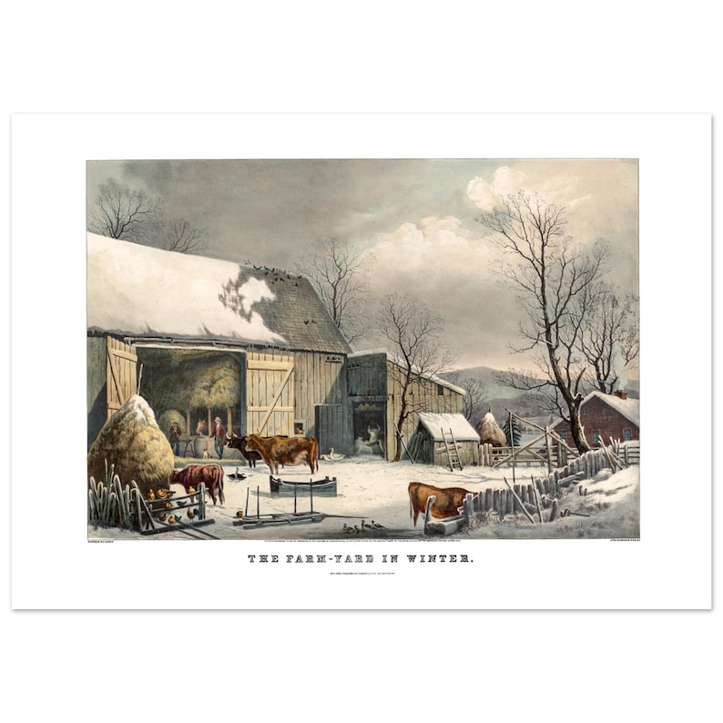 The Farm-yard in Winter 1861 | Currier & Ives Farm Scene | Antique ...