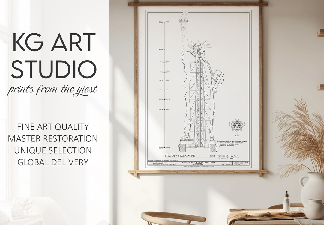 Statue of Liberty Cutaway Blueprint | Vintage Section Drawing ...