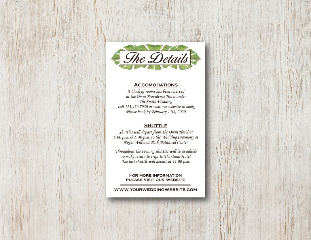 Custom Botanical Post Wedding Invitation Detail Insert DOWNLOAD ...