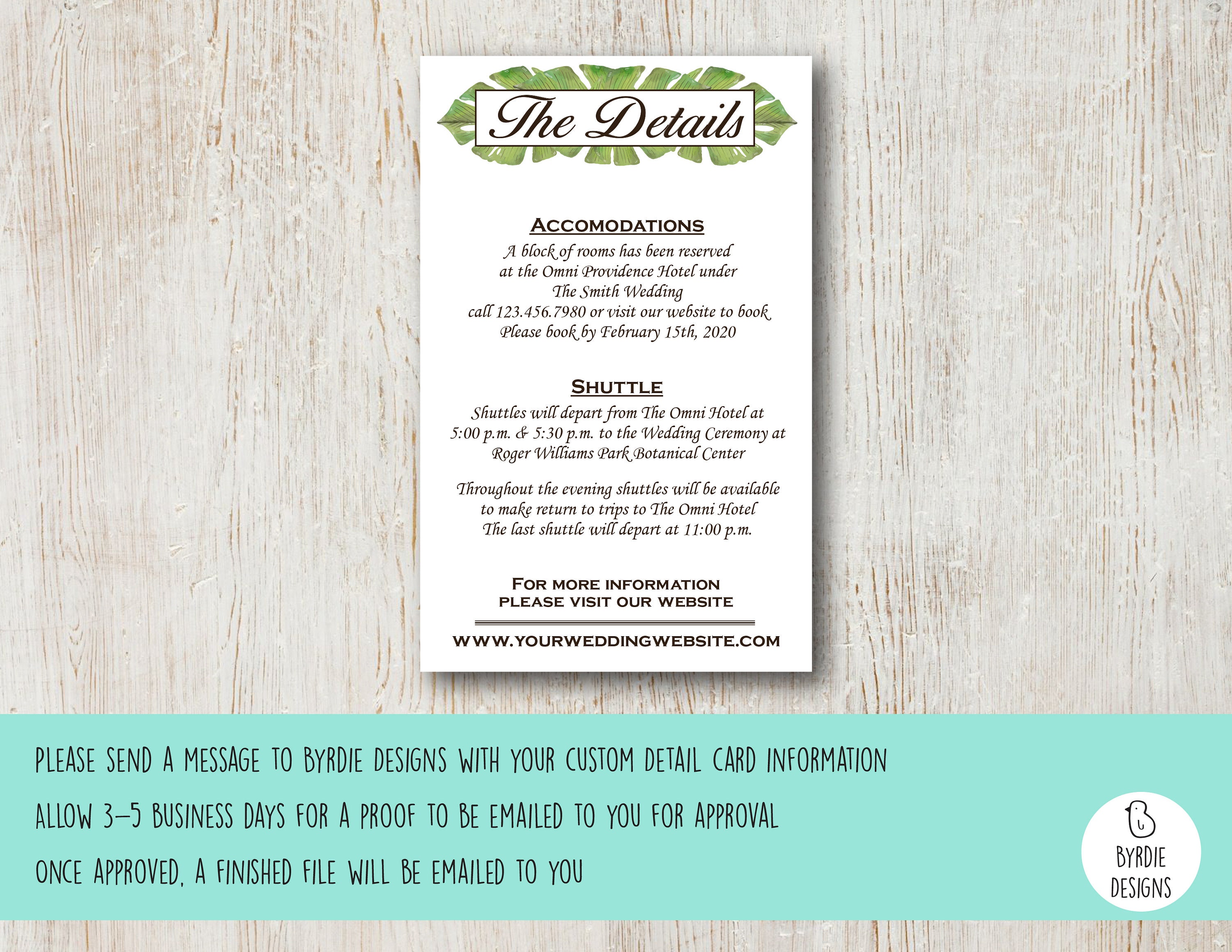 Custom Botanical Post Wedding Invitation Detail Insert DOWNLOAD ...