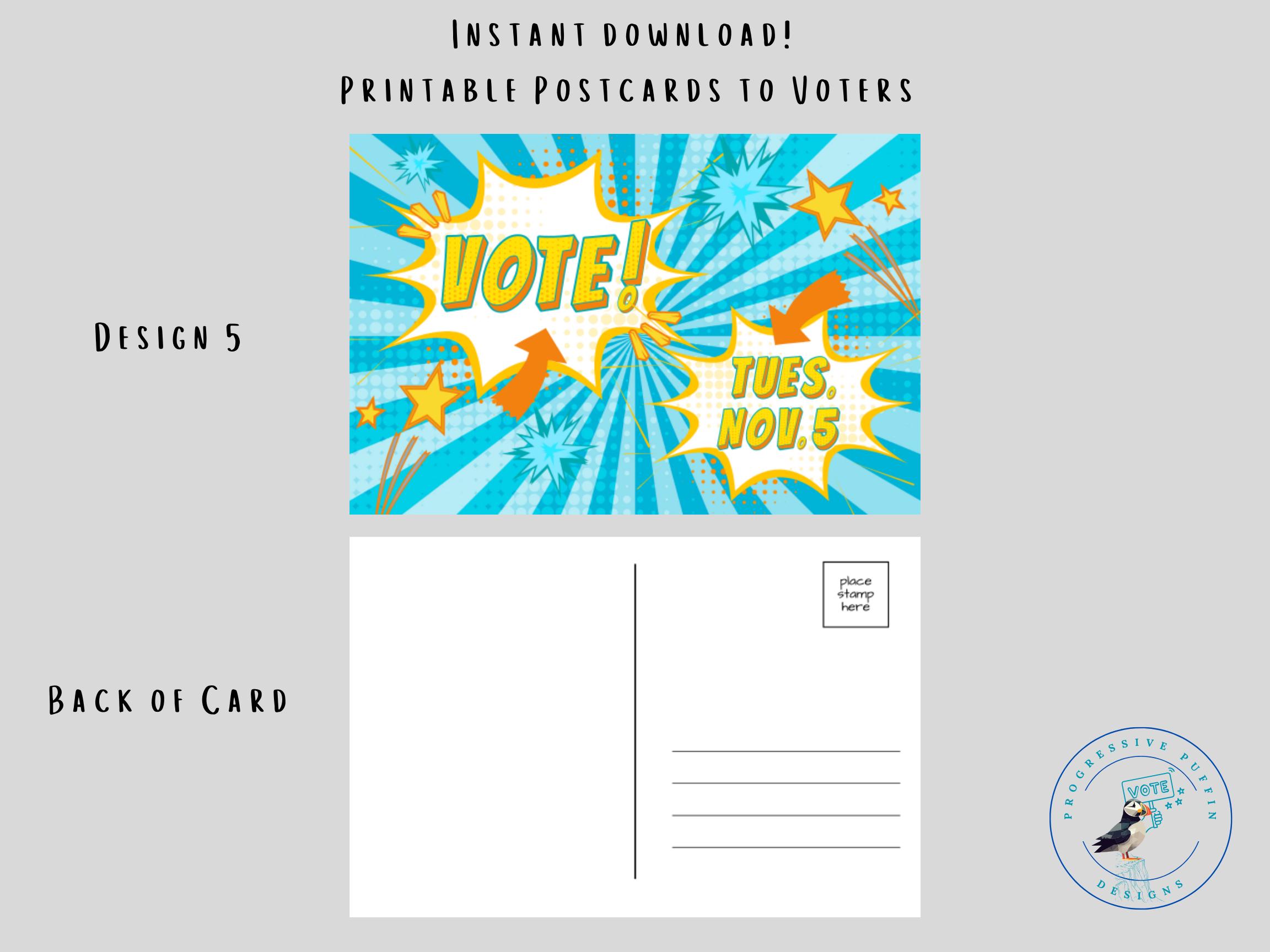 Printable Postcards Bundle of 5 Comic Book Vote Designs instant ...