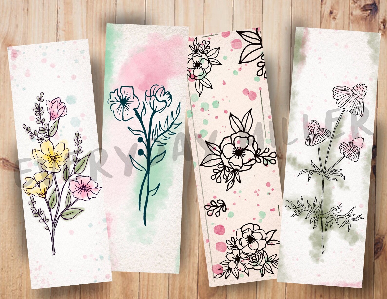 Water Color Floral Bookmarks - Instant Download PDF File - Etsy