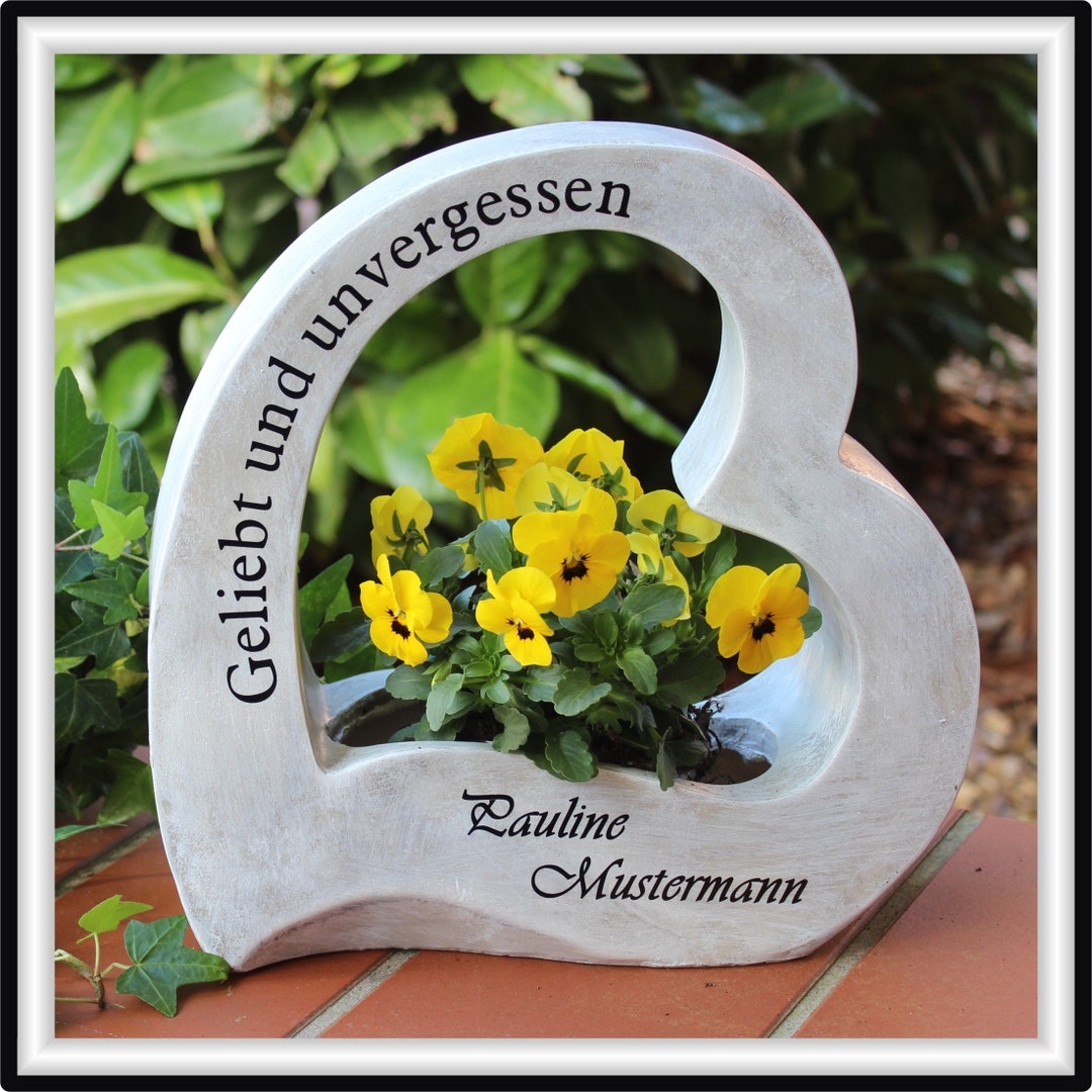 Grabschmuck Herz mit Pflanzzone und Namen - Etsy.de