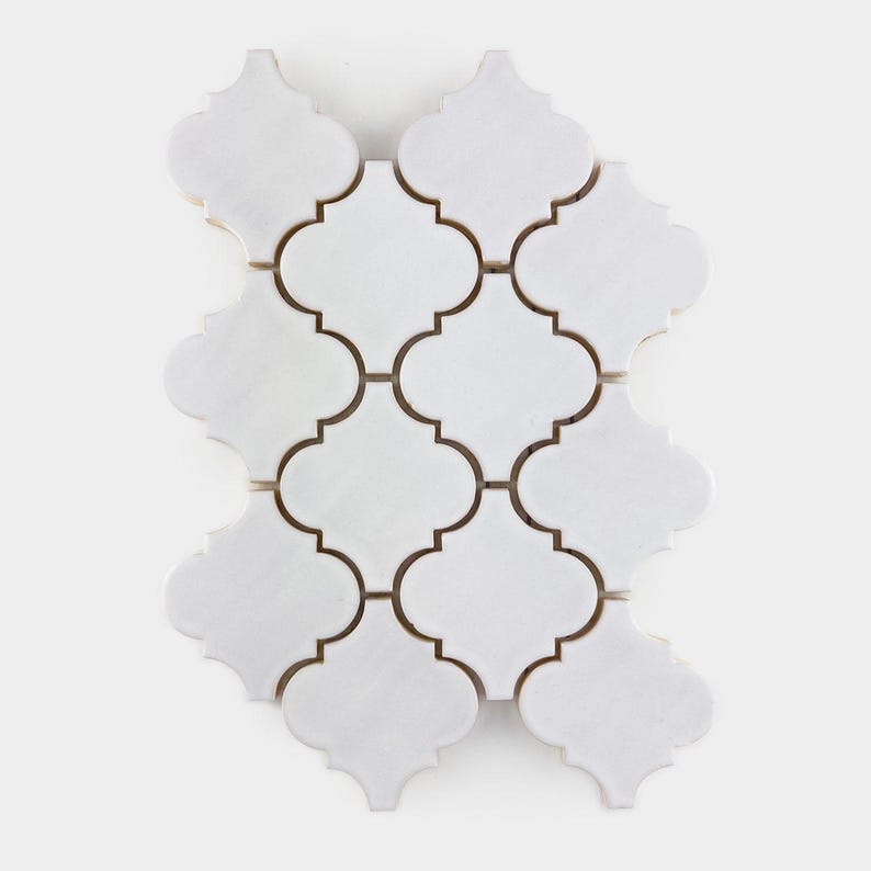 Handmade Ceramic Mosaic Tiles • White Arabesque • Kitchen Backsplash ...