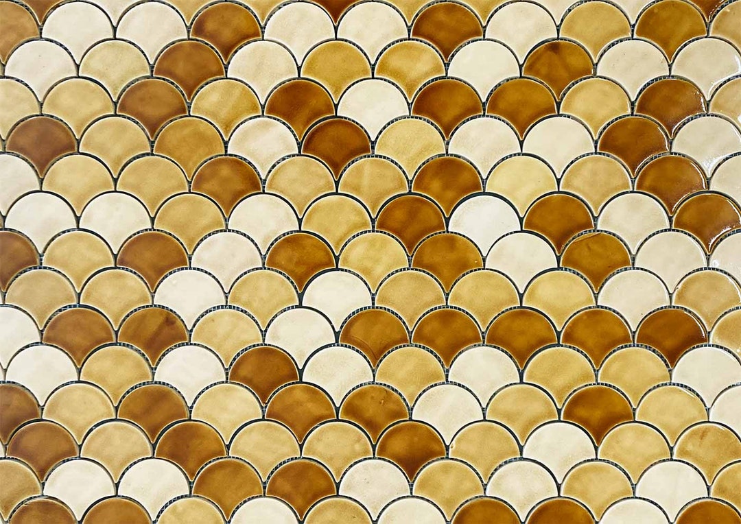 Handmade Ceramic Fish Scale Tiles - Amber Light Backsplash (1m2) - Etsy