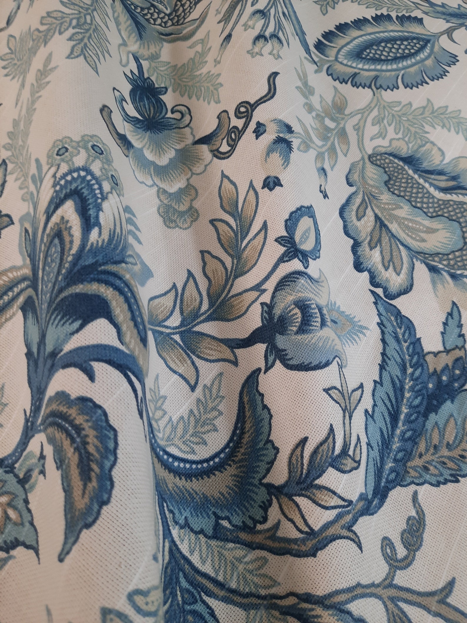 Blue Floral Jacobean Curtain Panel in Designer Fabric Richloom Wicklow ...