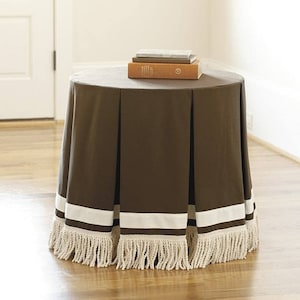 Custom LINEN Box Pleats Table Skirt, Round, Console Fringed Tablecloth ...