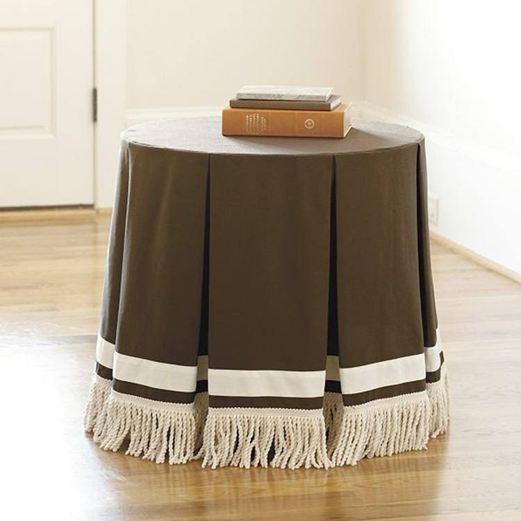 Custom LINEN Box Pleats Table Skirt, Round, Console Fringed Tablecloth ...