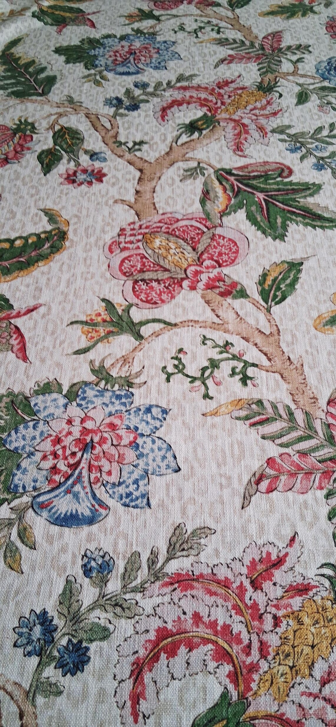Jacobean Linen Curtain Panel, Floral Window Panel in Designer Kaufmann ...