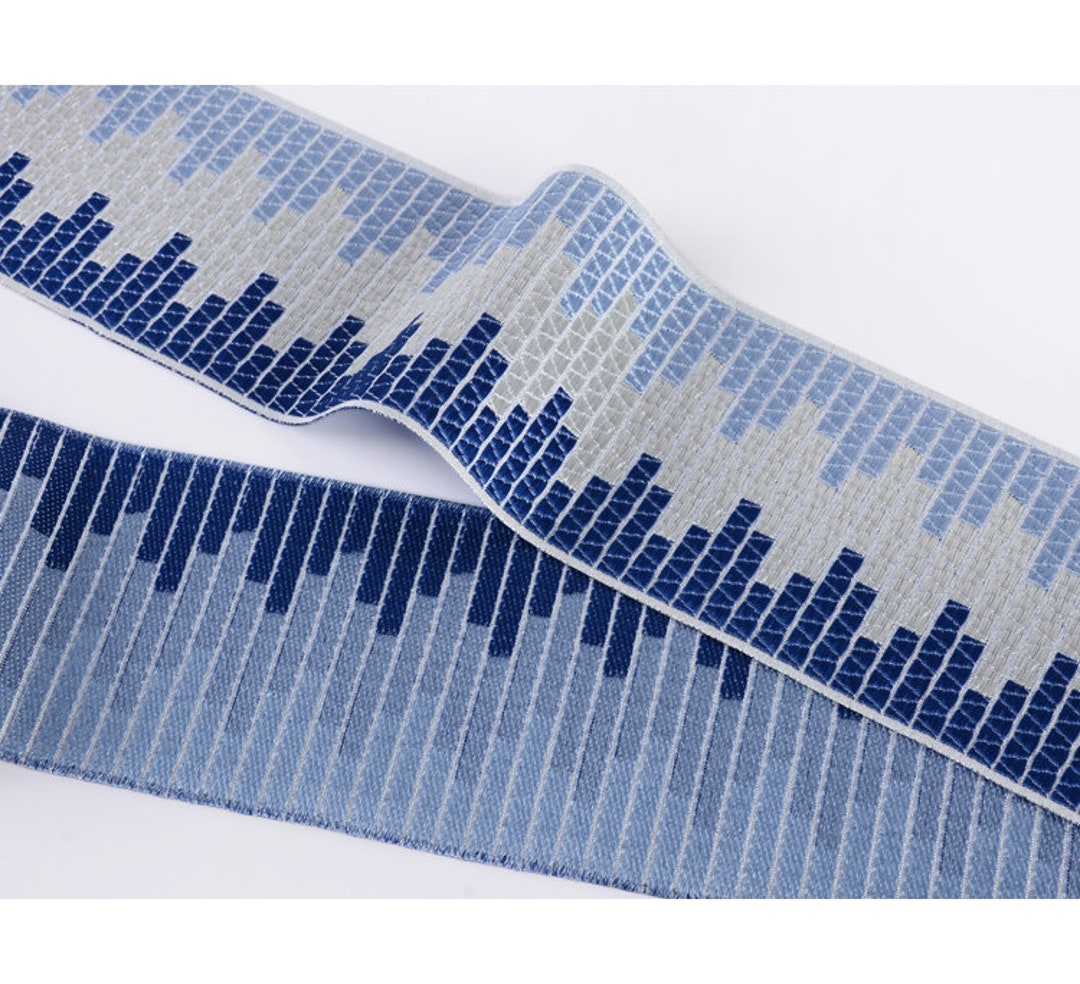 Blue Jacquard Ribbon , Trims, Webbing Width 3" ( 8 Cm ) Wide ,curtains ...