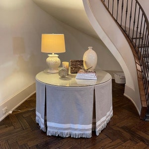 Custom LINEN Box Pleats Table Skirt, Round, Console Fringed Tablecloth ...