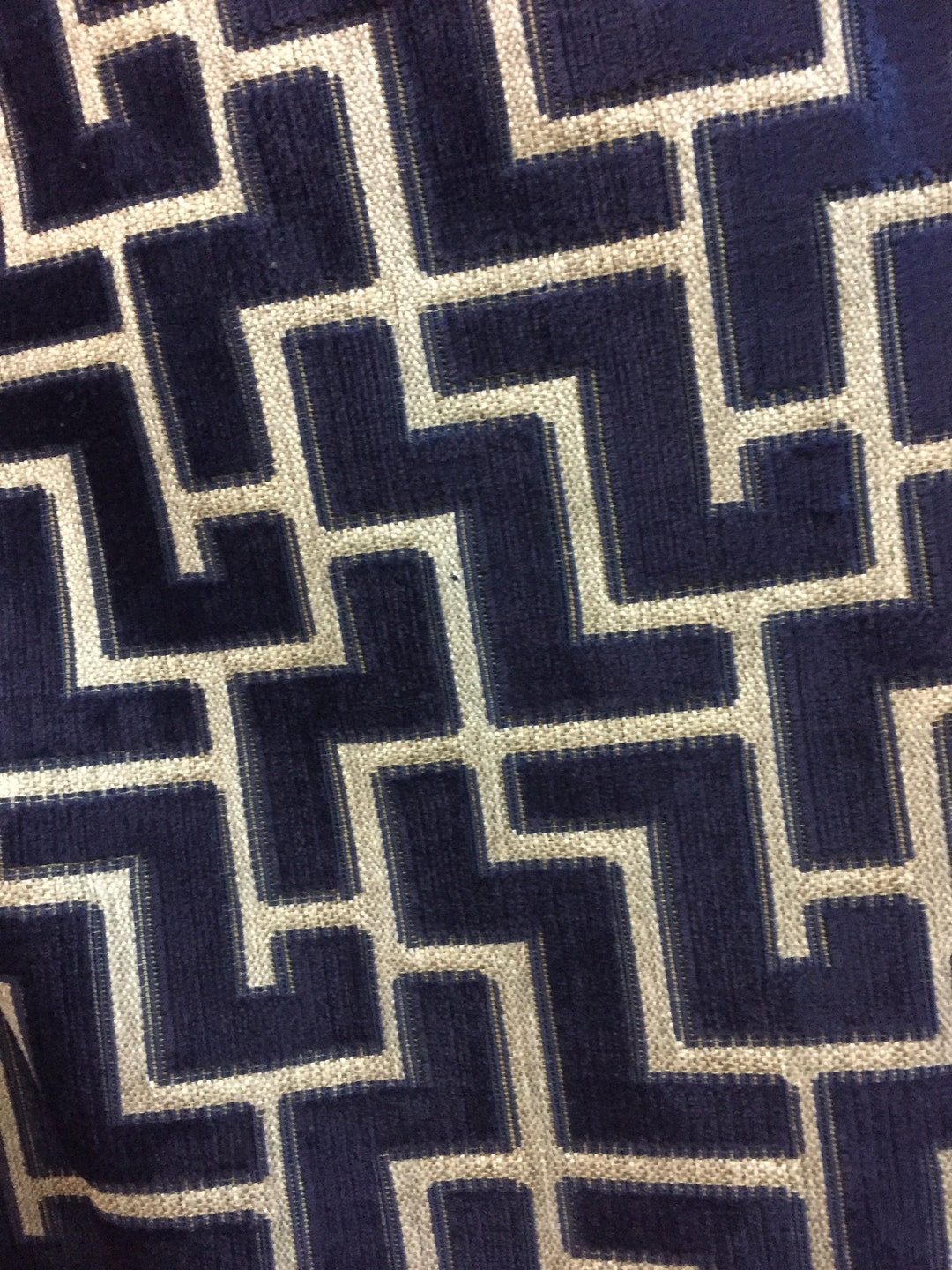 Navy Blue Velvet Greek Key Designer Fabric Fretwork Geometric ...