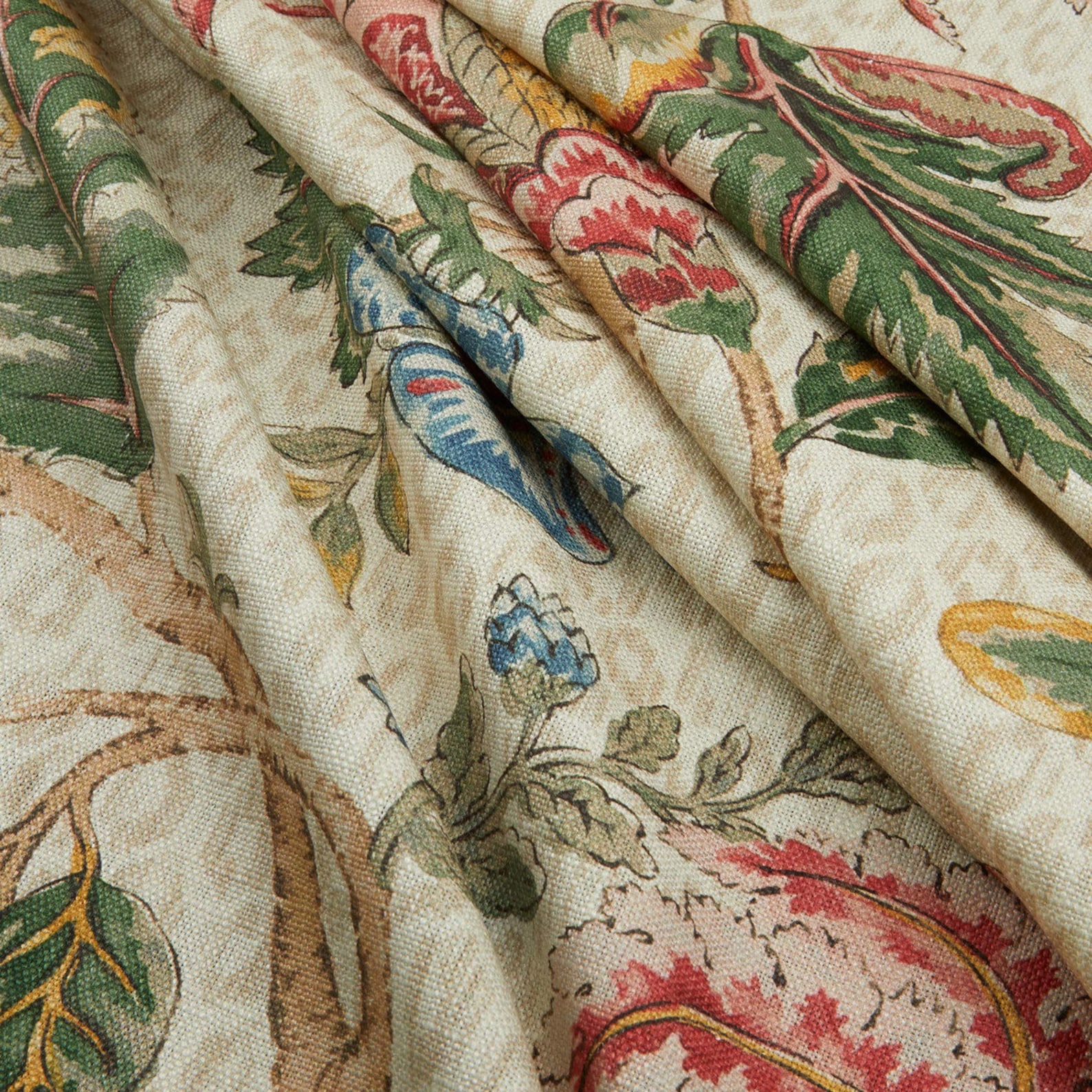 Jacobean Linen Curtain Panel, Floral Window Panel in Designer Kaufmann ...