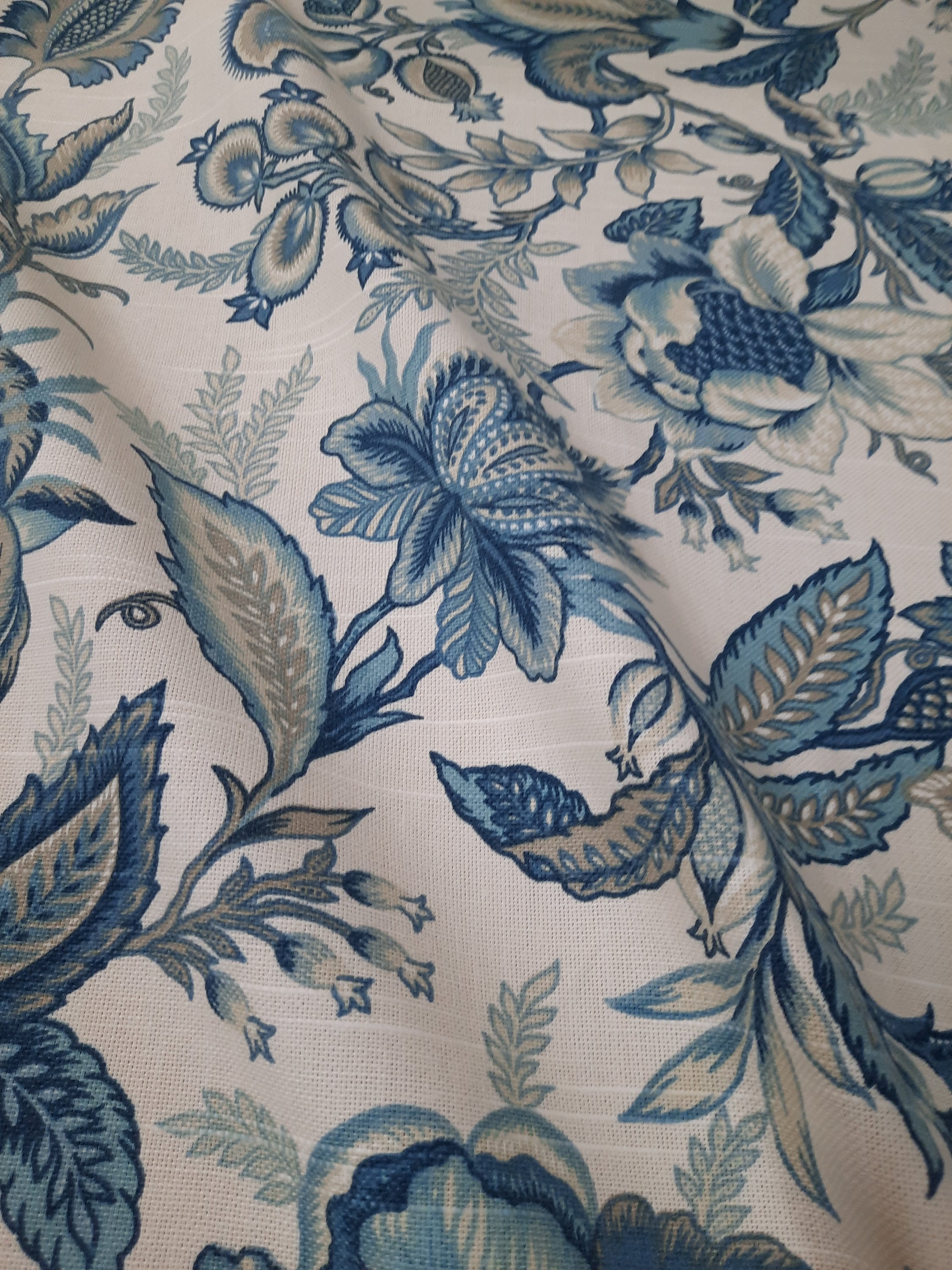 Blue Floral Jacobean Curtain Panel in Designer Fabric Richloom Wicklow ...