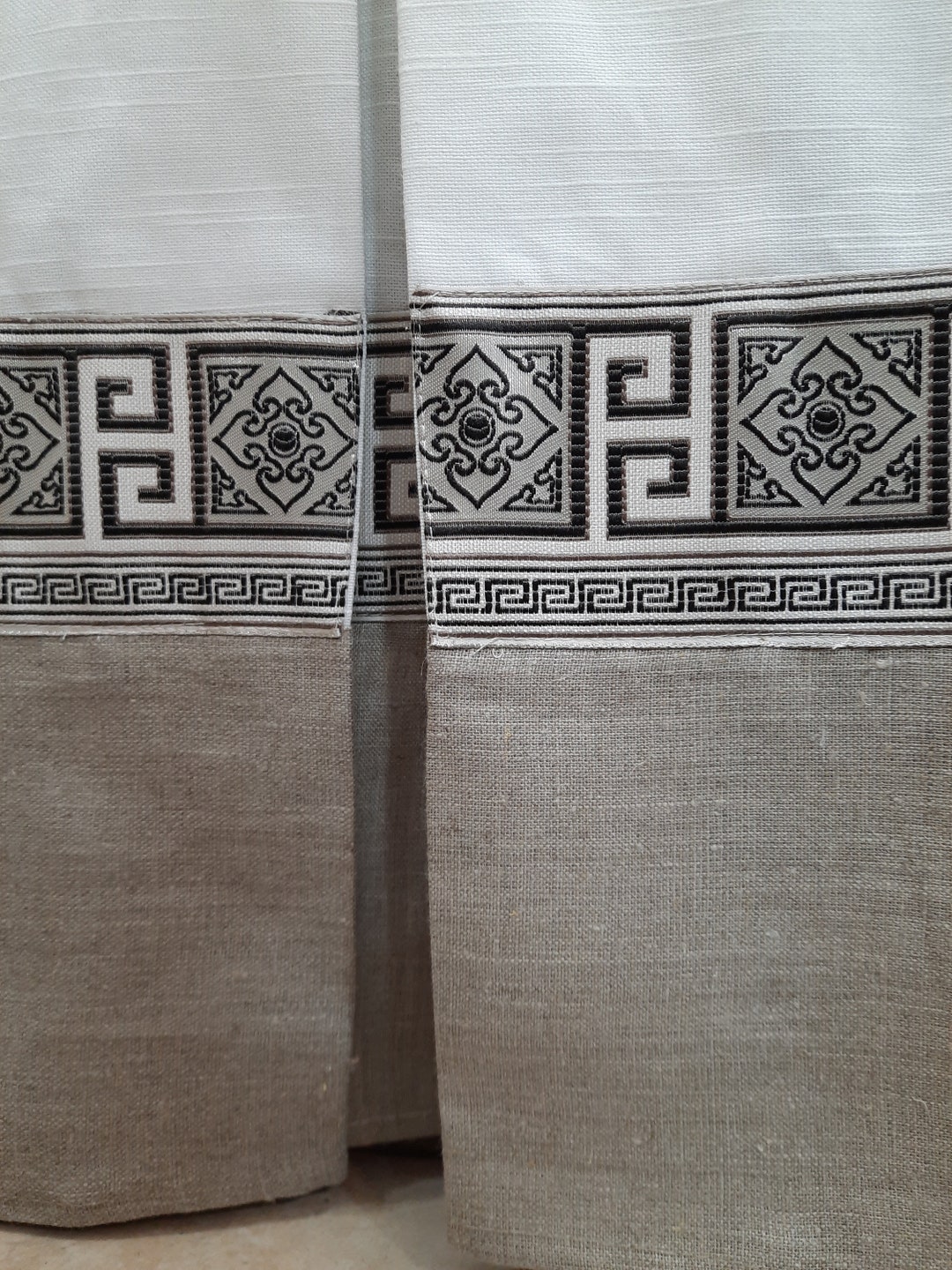 Greek Key Console Bordered Table Skirt With Decorative Greek Key Trim ...