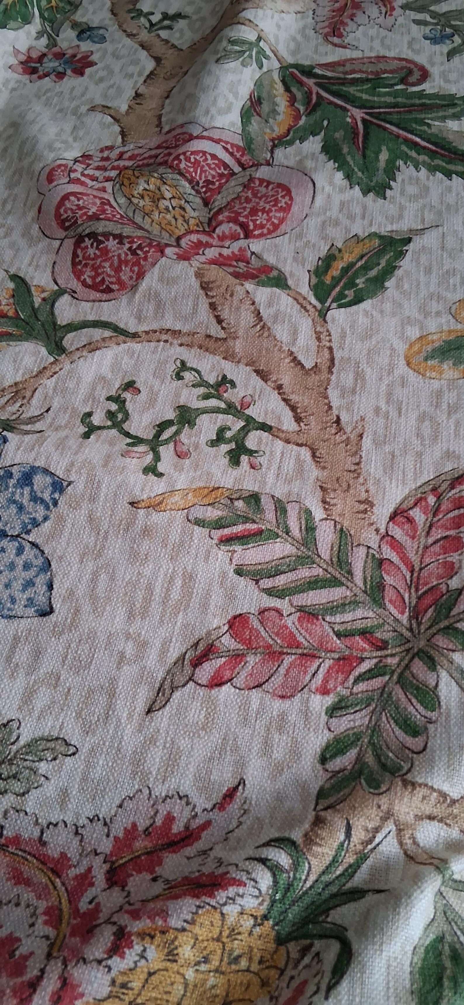 Jacobean Linen Curtain Panel, Floral Window Panel in Designer Kaufmann ...