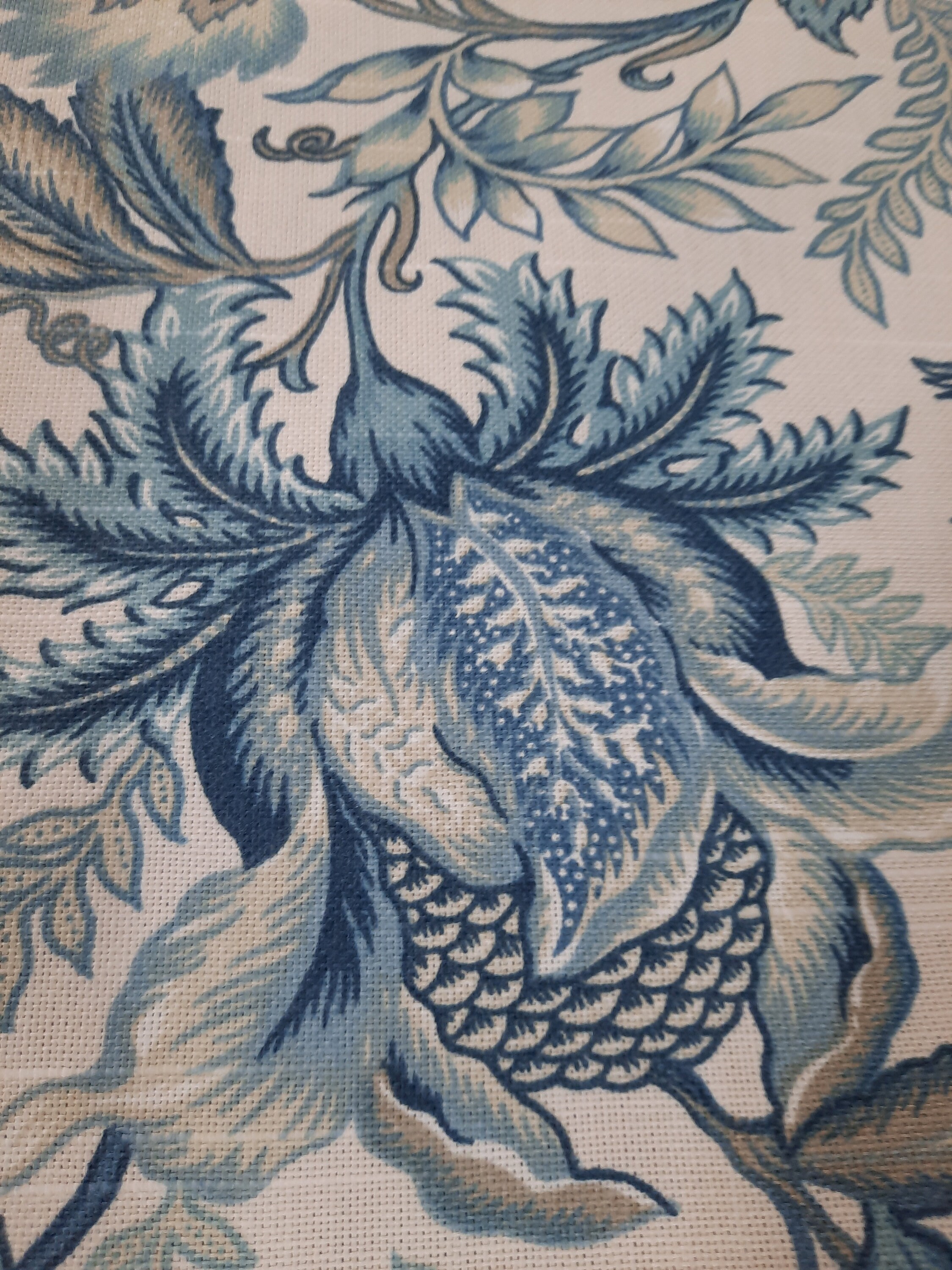 Blue Floral Jacobean Curtain Panel in Designer Fabric Richloom Wicklow ...