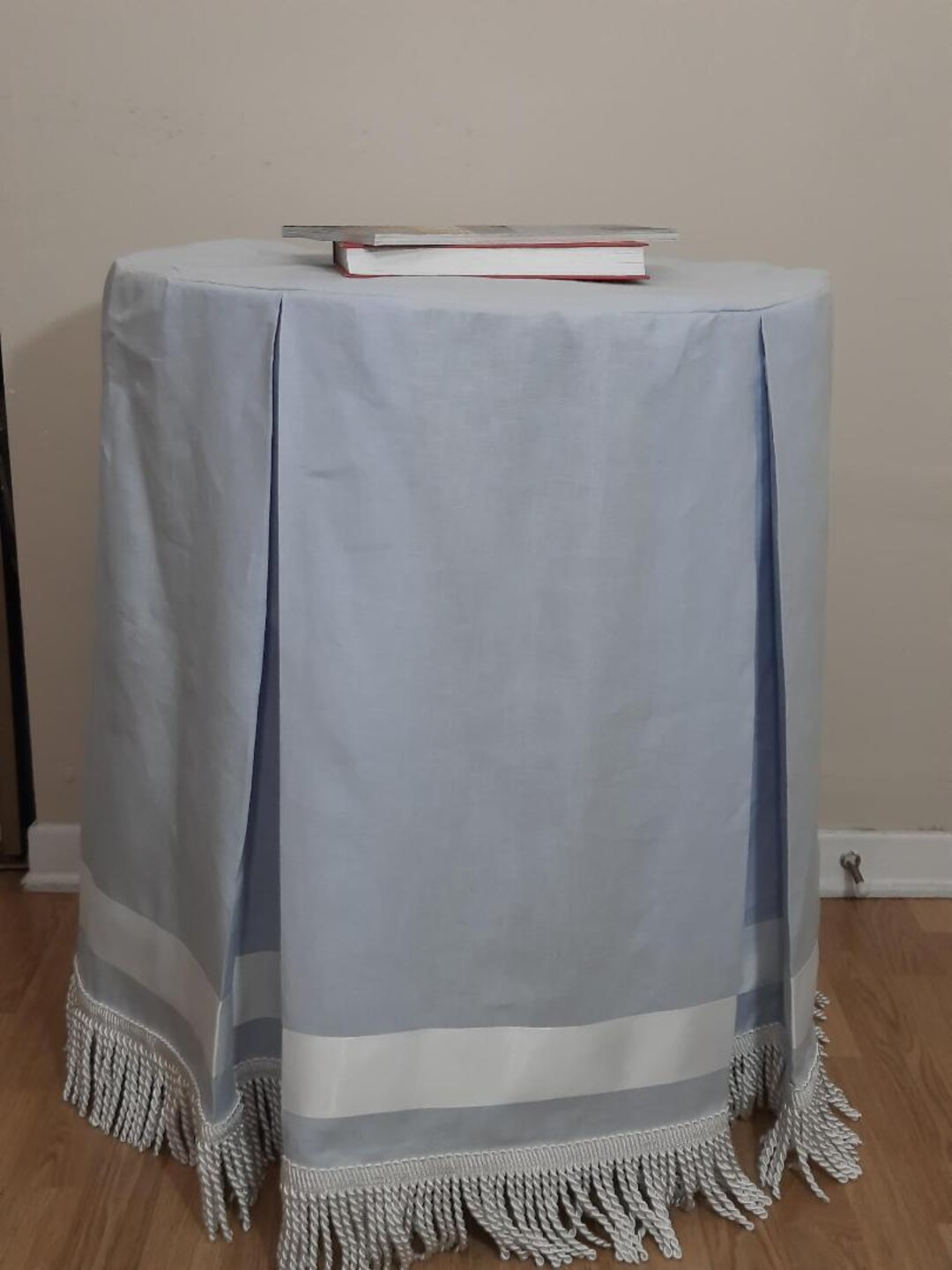 Baby Blue LINEN Console Table Skirt With Fringe ,custom Tablecover,home ...