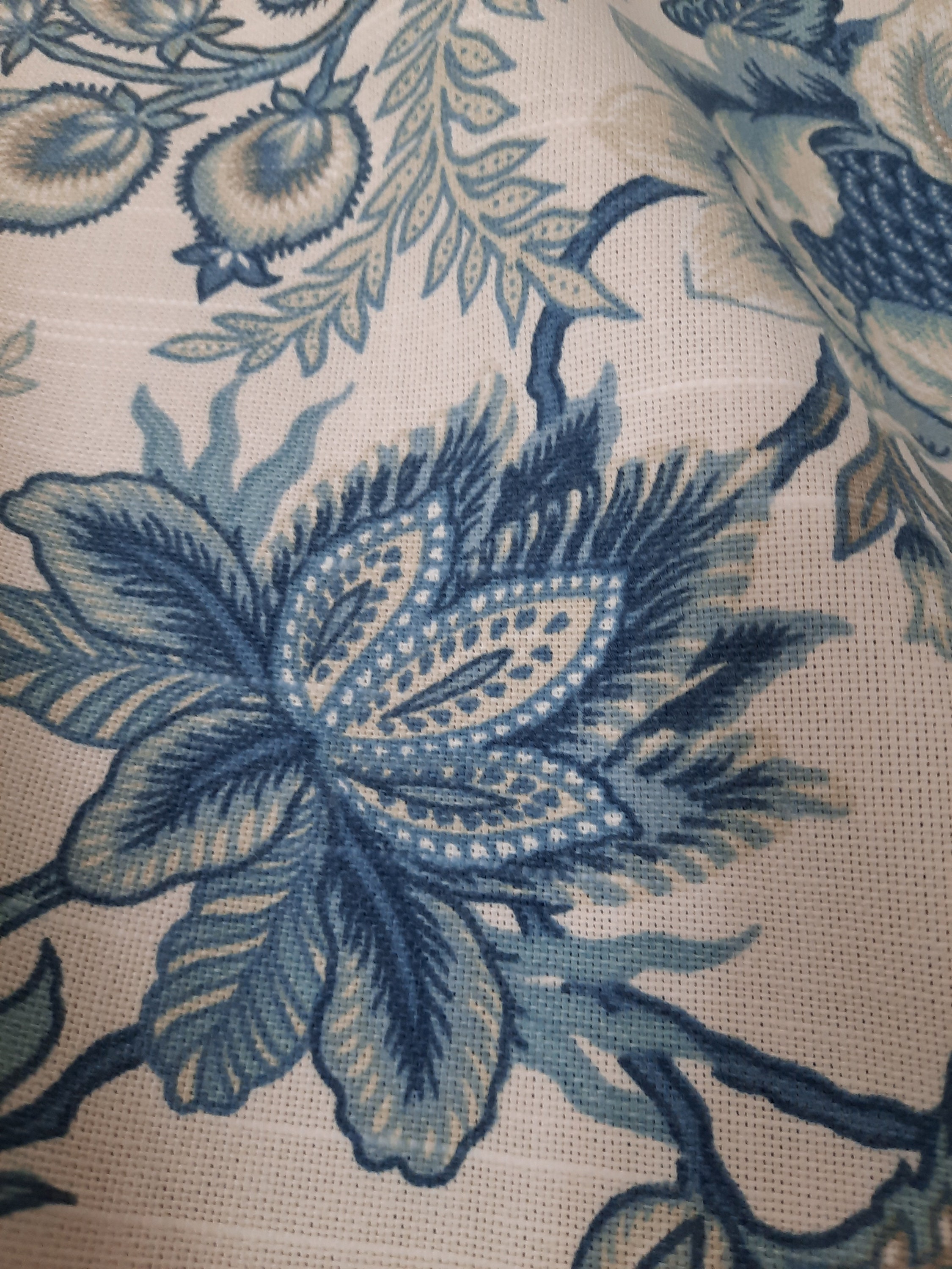 Blue Floral Jacobean Curtain Panel in Designer Fabric Richloom Wicklow ...