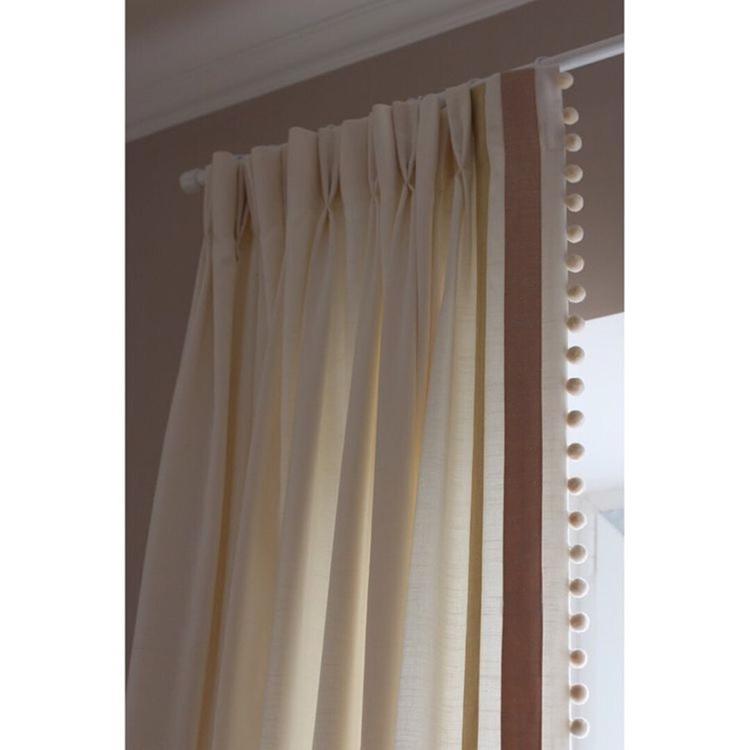 French Pleats, Inverted ,pinch Pleats Linen Curtain Panel With Pom Pom ...