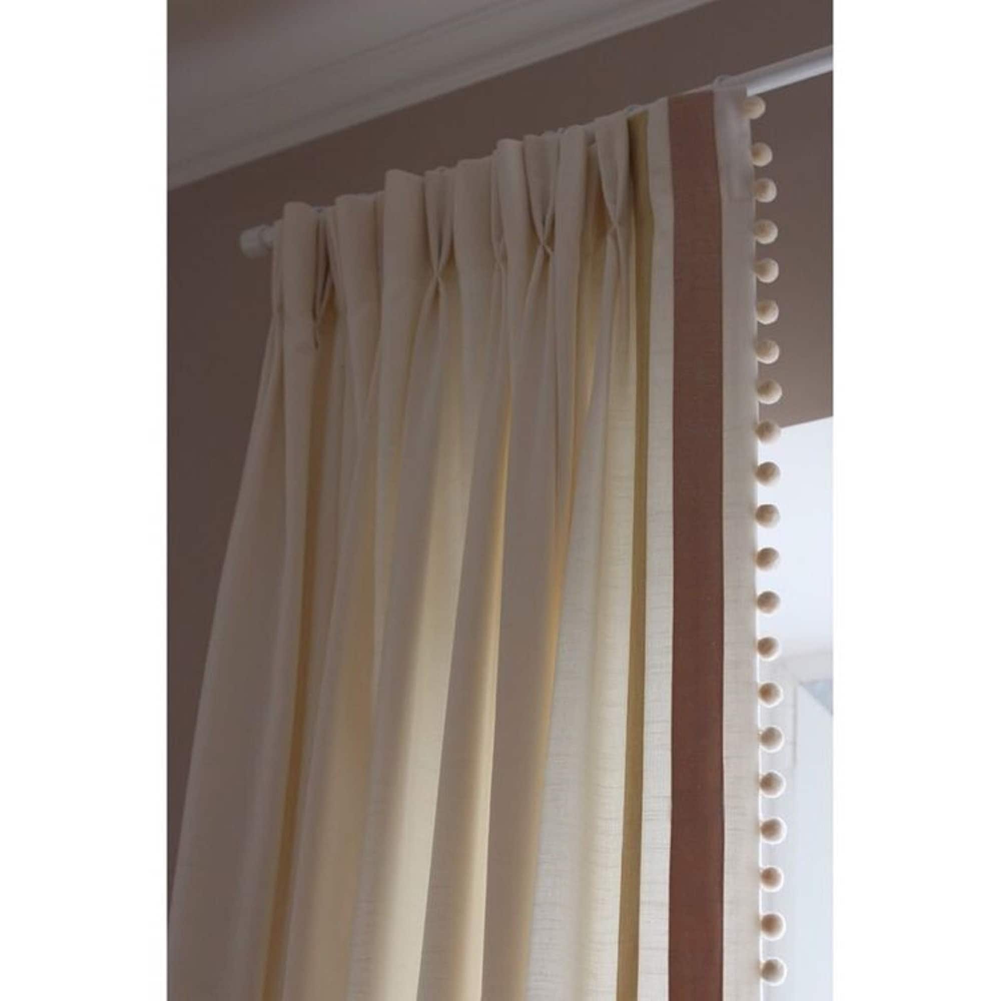 French Pleats, Inverted ,pinch Pleats Linen Curtain Panel With Pom Pom ...