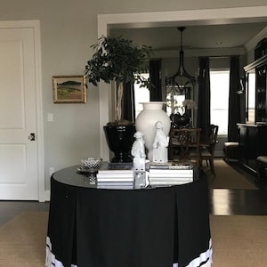 Custom LINEN Box Pleats Table Skirt, Round, Console Fringed Tablecloth ...