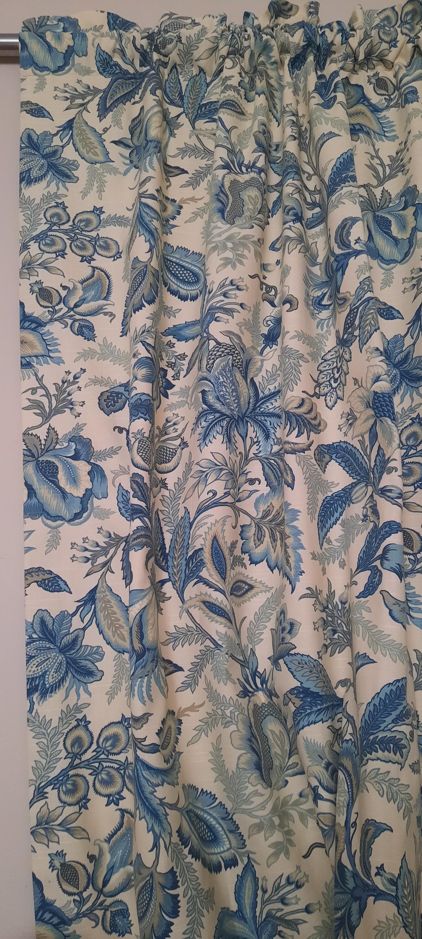 Blue Floral Jacobean Curtain Panel in Designer Fabric Richloom Wicklow ...