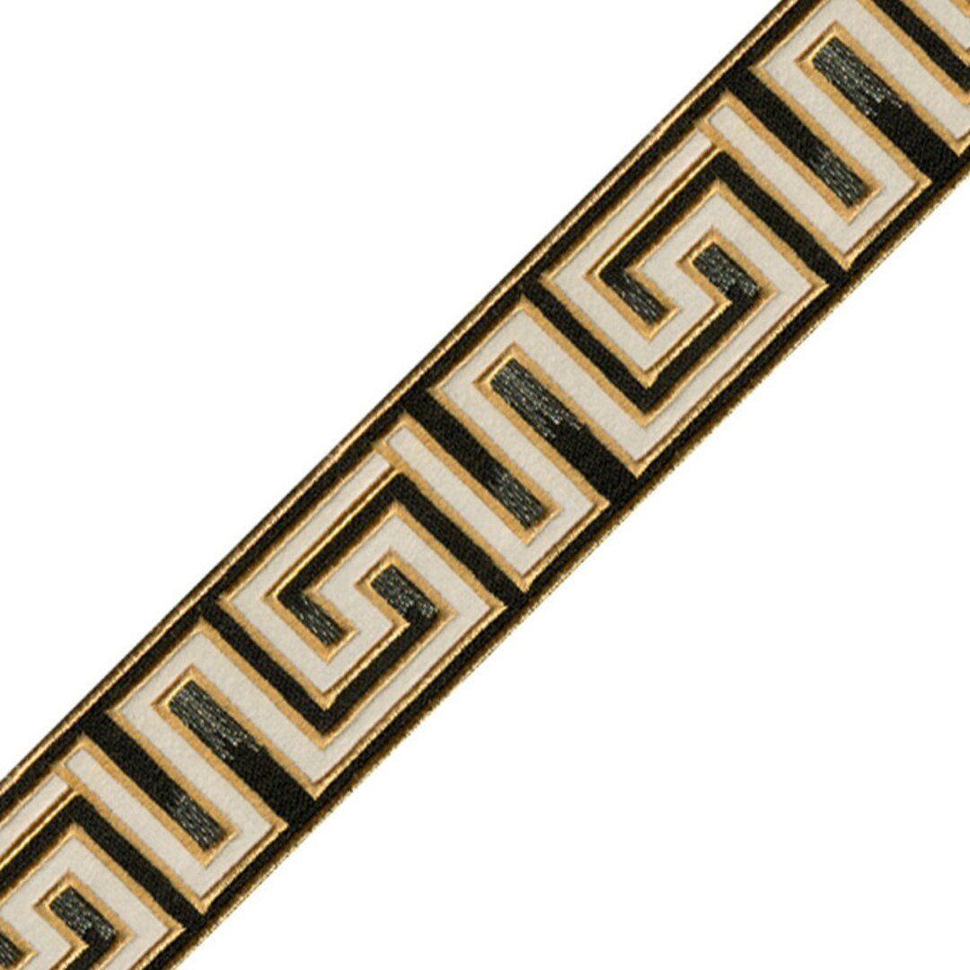 Black ,white /gold Greek Key Trim Jacquard Velvet Trim 2 1/8" ,drapery ...