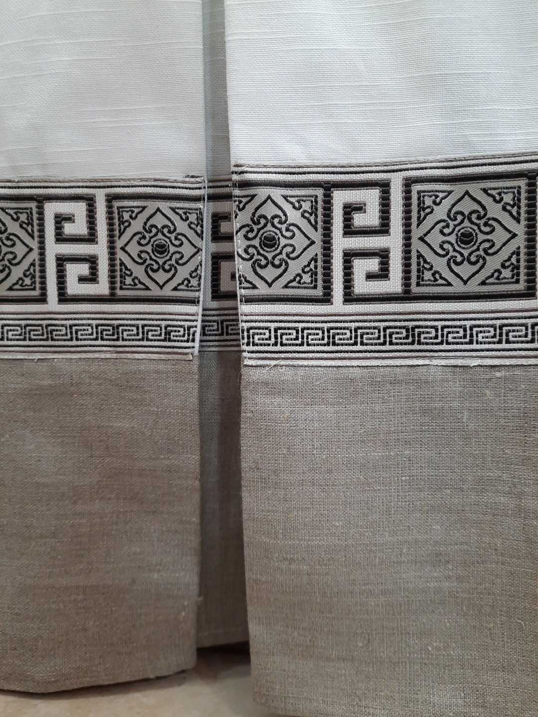 Greek Key Console Bordered Table Skirt With Decorative Greek Key Trim ...