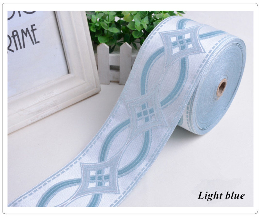 Light Blue Jacquard Imbordered Geometric Trims Wide 3.5 ", Home Decor ...