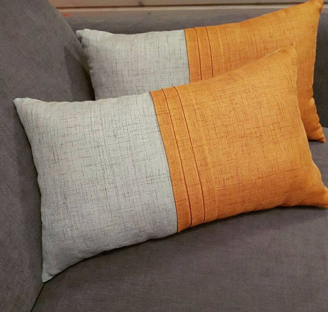 European Linen Colorblock Lumbar Pillow Cover,designer Decorative ...