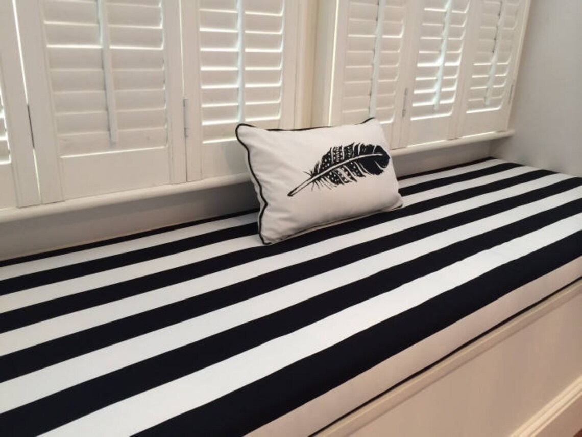 Custom Window Seat Cushion Cover 42X 15X4 Strited White and - Etsy