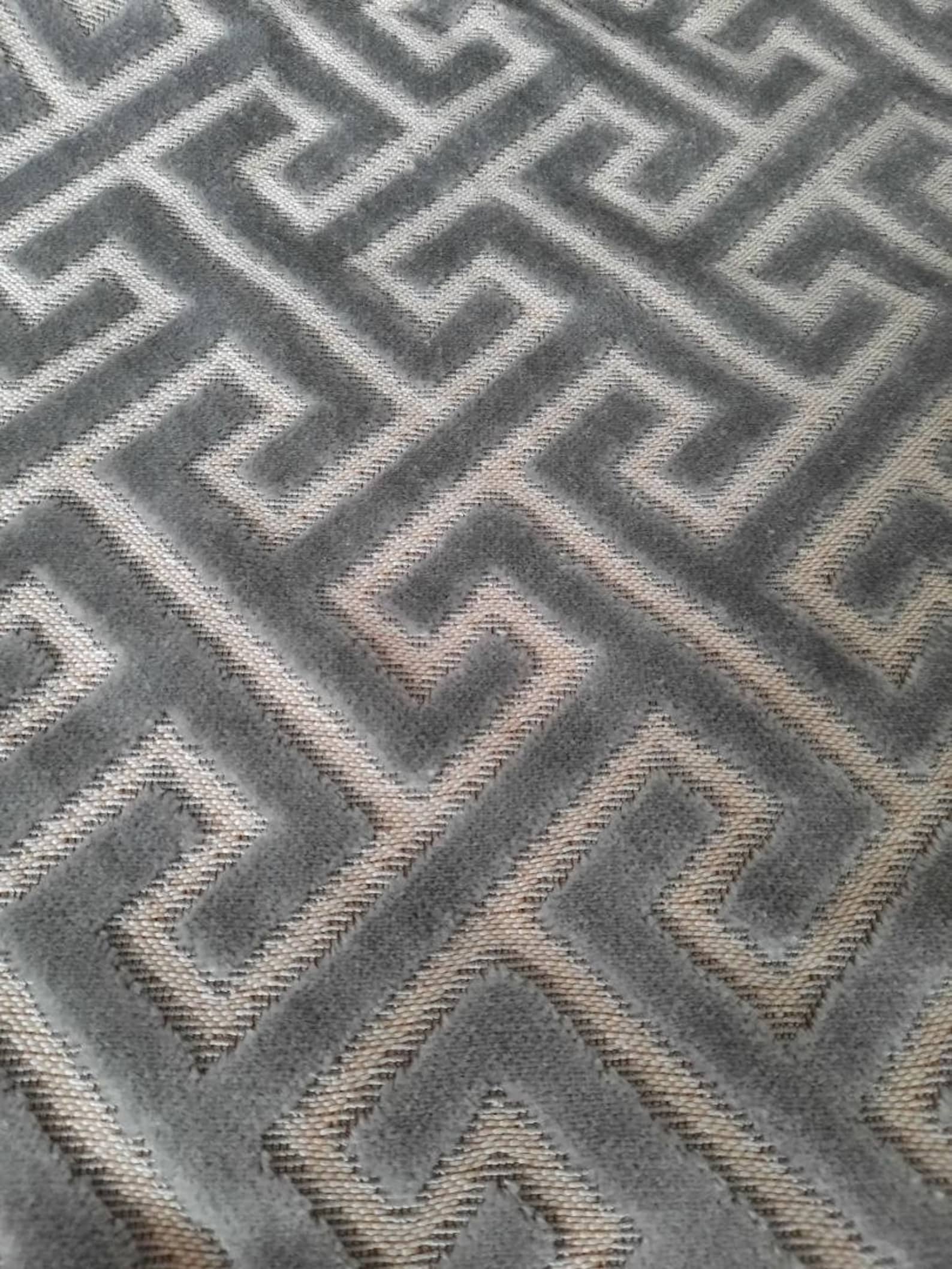 Grey Velvet Greek Key Designer Fabric Kravet Couture FRETWORK Geometric ...