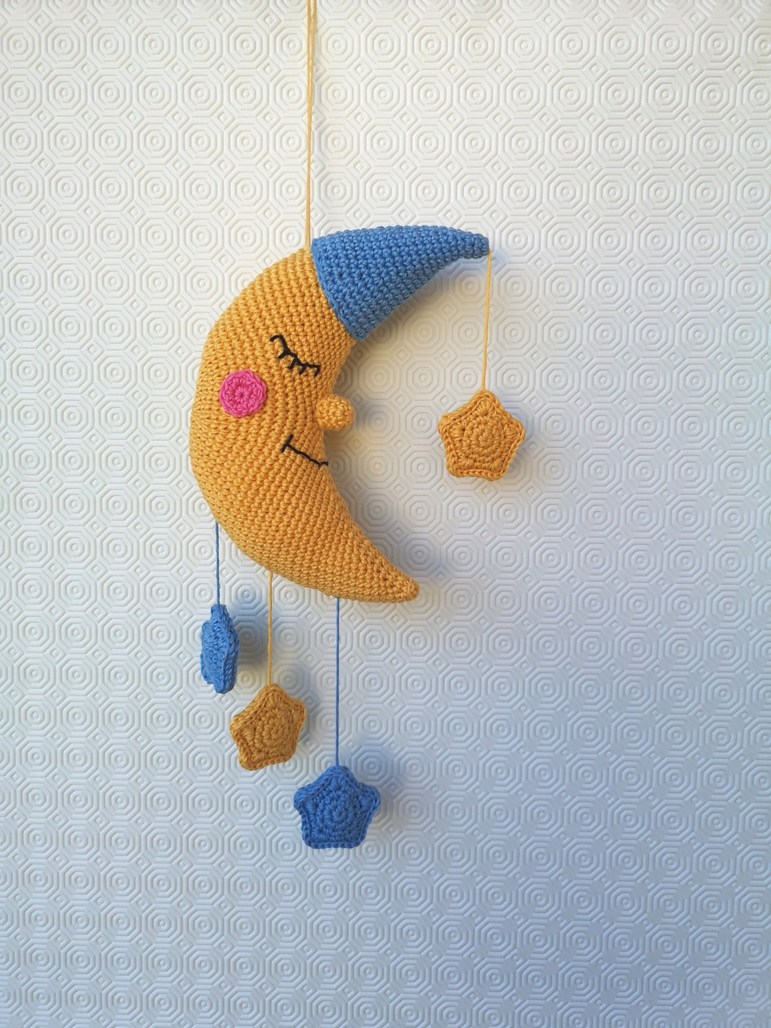 Crochet Pattern Moon Mobile, Crochet Wall Hanging Moon With Stars, Pdf ...