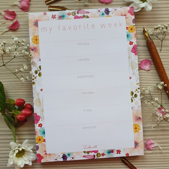 Weekly Planner Notepad to Do Notepad Stationery Flower - Etsy