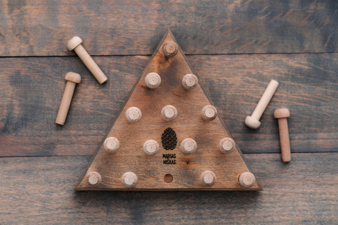 Handmade Wooden Peg Solitaire Game: Tricky Triangle Puzzle - Etsy