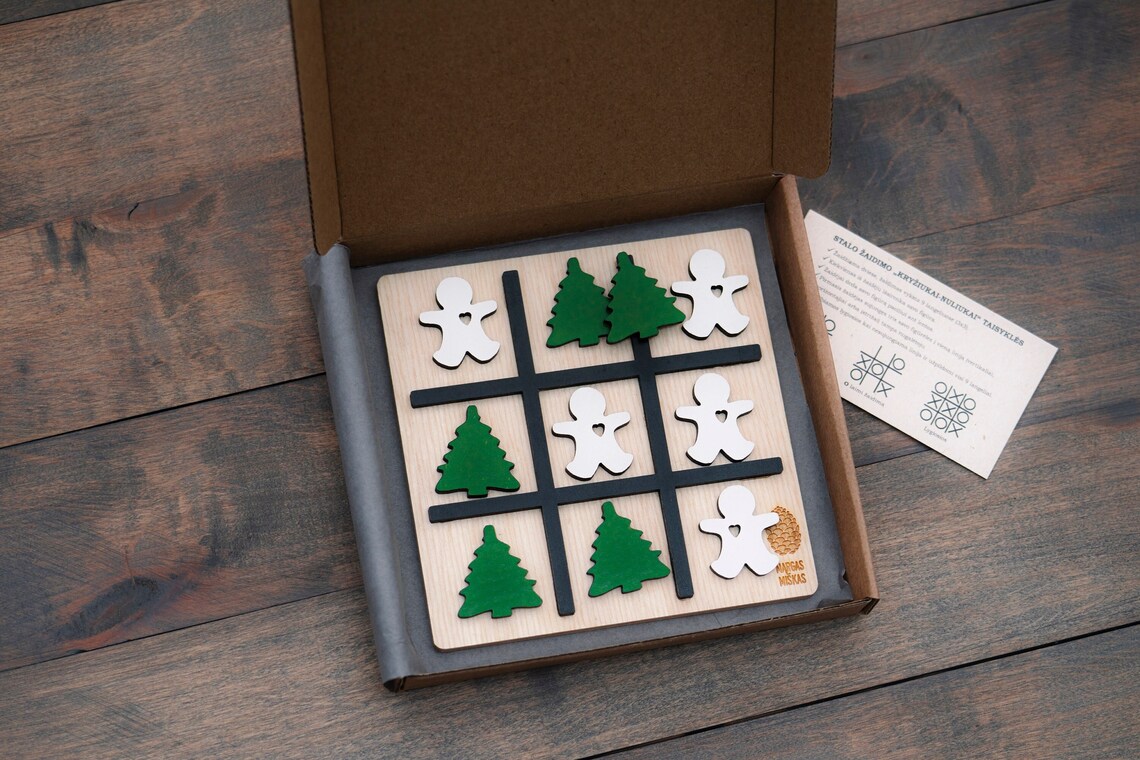 Wooden Christmas Tic Tac Toe Game: Gingerbread & Tree Travel XO - Etsy