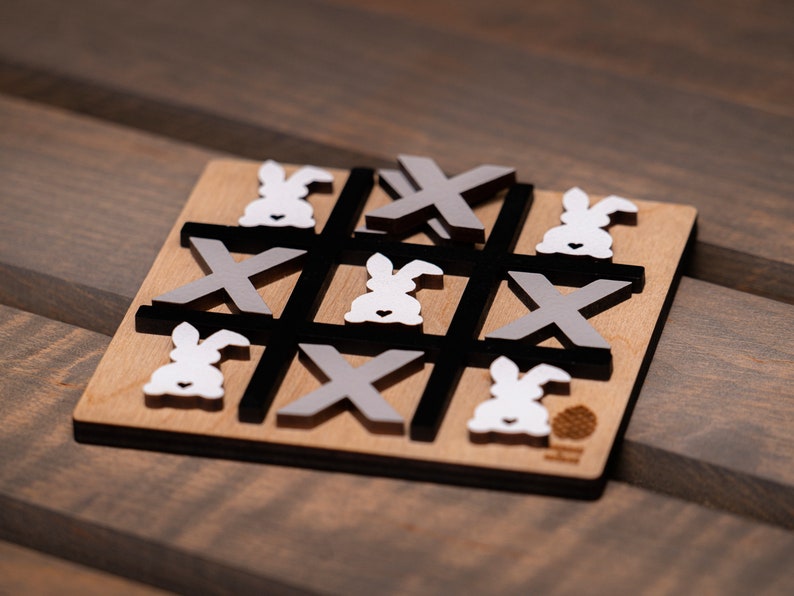 Bunny-themed Wooden Tic Tac Toe Game - Charming Easter Gift for Kids ...