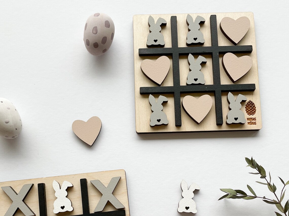 Handmade Wooden Easter Tic Tac Toe Board Game Bunny X's and Heart O's ...