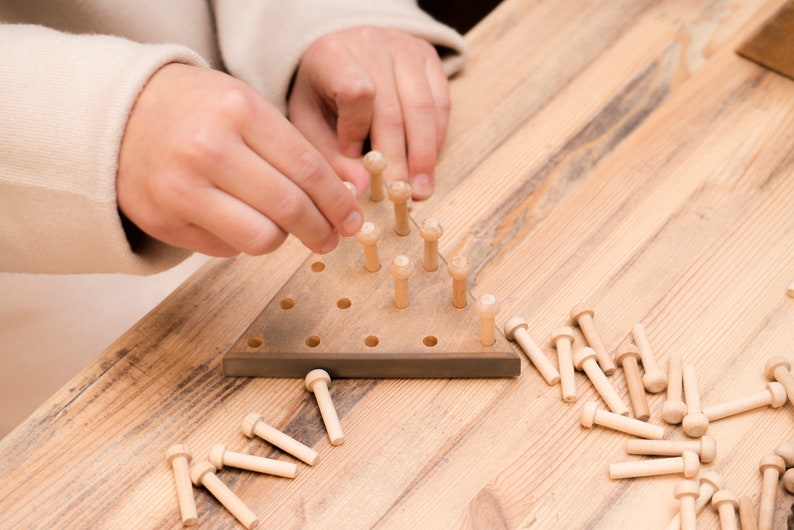 Handmade Wooden Peg Solitaire Game: Tricky Triangle Puzzle - Etsy