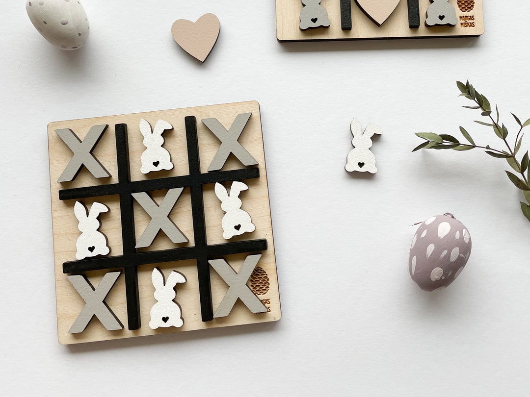 Bunny-themed Wooden Tic Tac Toe Game - Charming Easter Gift for Kids ...