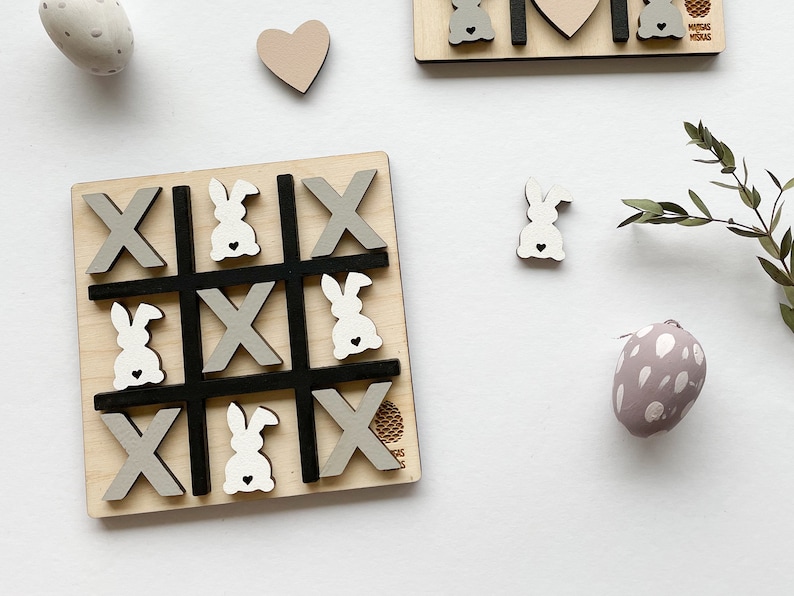 Bunny-themed Wooden Tic Tac Toe Game - Charming Easter Gift for Kids ...