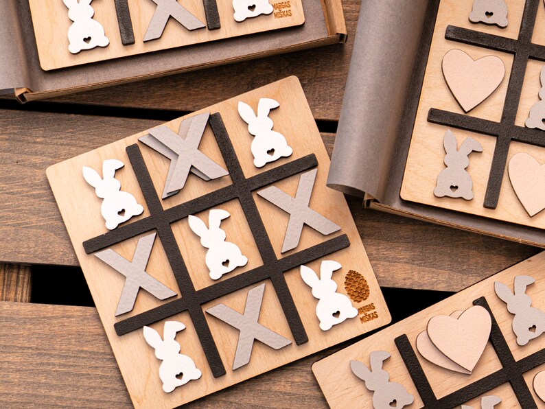Bunny-themed Wooden Tic Tac Toe Game - Charming Easter Gift for Kids ...