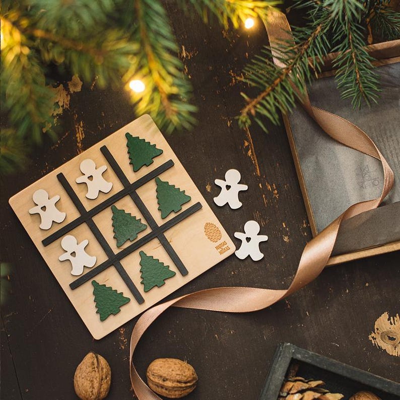 Wooden Christmas Tic Tac Toe Game: Gingerbread & Tree Travel XO - Etsy