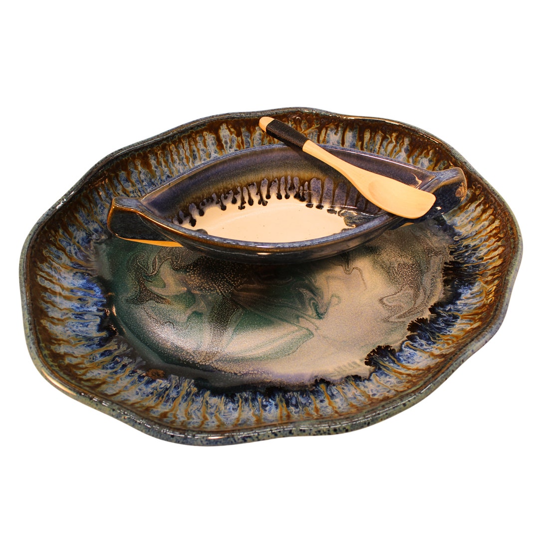 Chip and Dip Platter Set canoe on the Lake Medium, Pottery, Serving ...