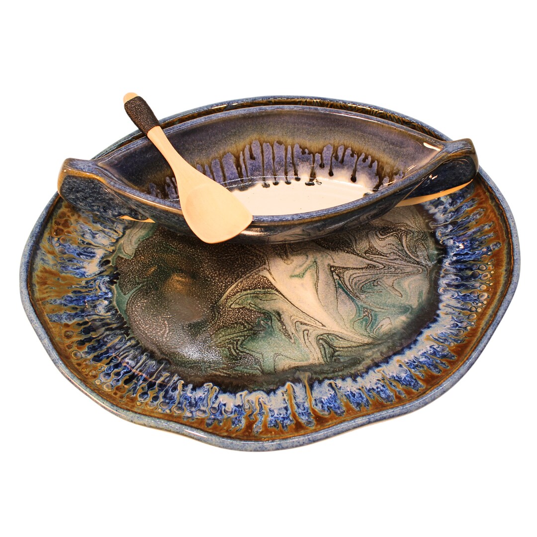 Chip and Dip Platter Set canoe on the Lake Small One of a Kind, Pottery ...