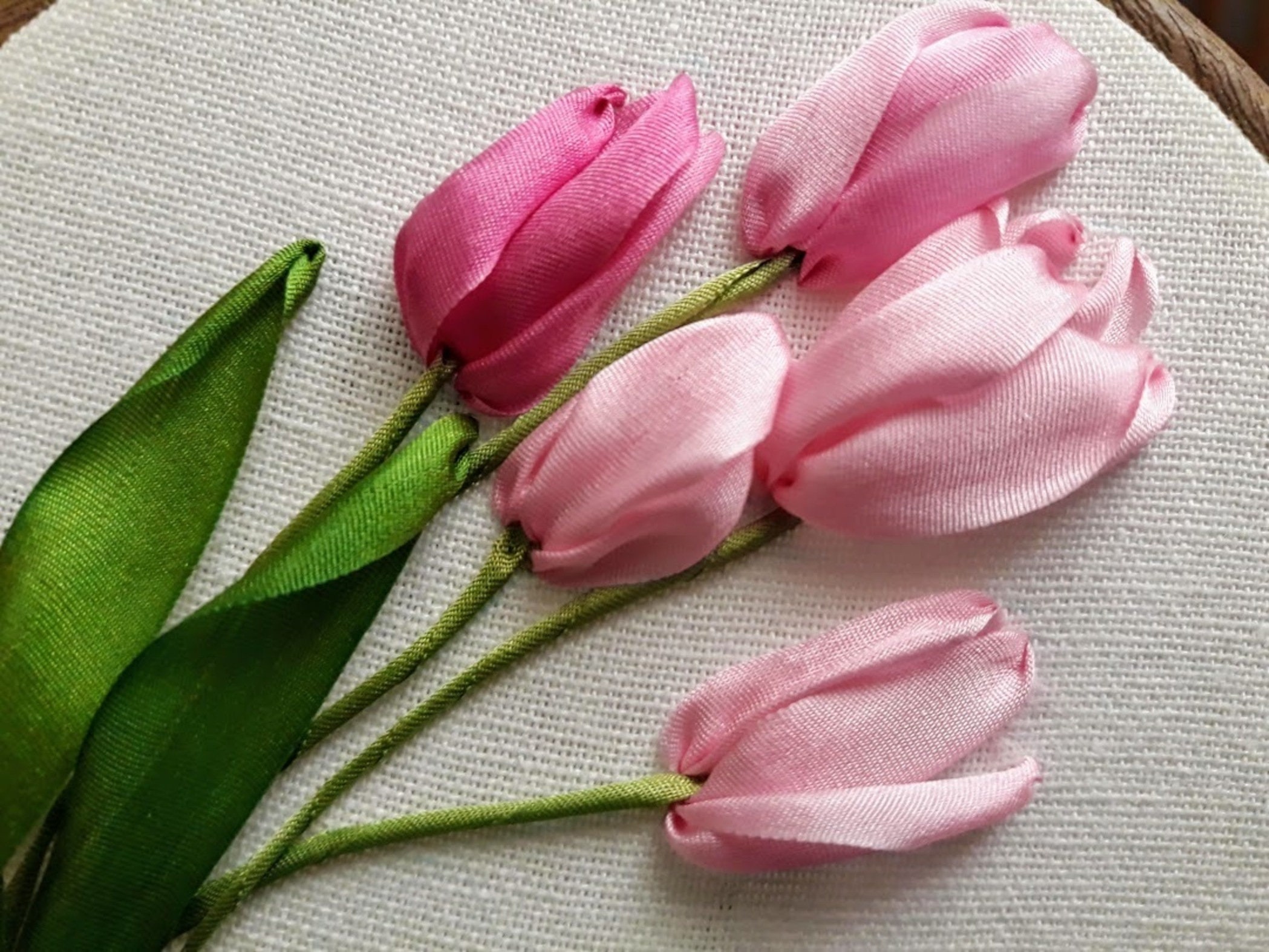 Spring Flowers Pink tulip hoop art embroidered Decor for | Etsy