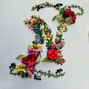 Monogram N Embroidered Floral Wall Decor Floral Embroidery Personalized ...